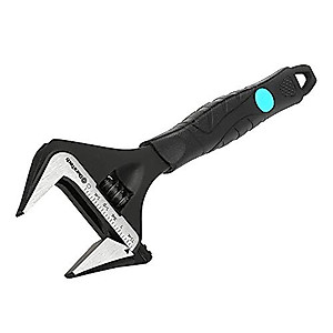 DURATECH 8-Inch Adjustable Wrench, Wide Jaw Opening Black Oxide Finish Plumbing Wrench, CR-V Steel, SAE and Metric Scale Marked, Ergonomic Grip