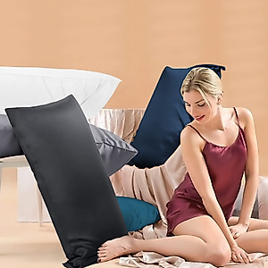 WishSmile Cooling Pillowcases Navy Blue Queen Pillow Cases Pillowcases Set of 2 Breathable Cool Silky Soft Moisture Wicking for Hot Sleepers,Hair and Skin Friendly,2 Pack,20x30 inches