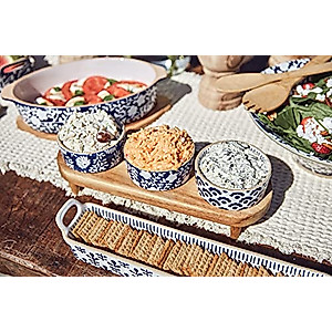 Mud Pie Indigo Dip Bowl Wood Foot Board, Blue, bowl 2" x 4" dia | stand 5" x 16"