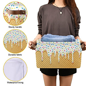 xigua Ice Cream Cone Rectangular Storage Bin Canvas Square Storage Basket with Handles for Home,Office,Books,Nursery,Kid's Toys,Closet & Laundry,Gift Basket…