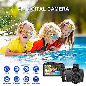 Kmnuiey 4K Digital Camera,Auto Focus 48MP Vlogging Camera for YouTube 16X Zoom Travel Portable Digital Camera with 2 Batteries