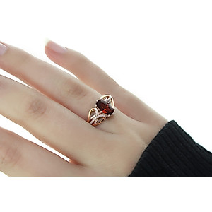 Belantina Heartland By Beverley Mitchell 10K Rose Gold with .925 Sterling Silver 10x5.5mm Special Cut Garnet & Diamond Accented Statement Ring (H-I, I2-I3) - Size 8