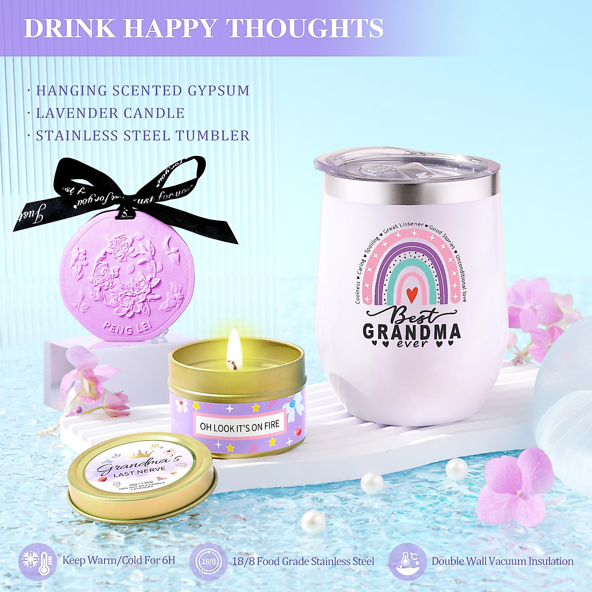 HSOEIXL Gifts for Grandma, Mother‘s Day Basket Gifts for Best Grandma, 16 pcs Birthday Gifts Basket from Granddaughter Grandchildren Grandkids New Nana Gifts Grandmother Gigi Care Package