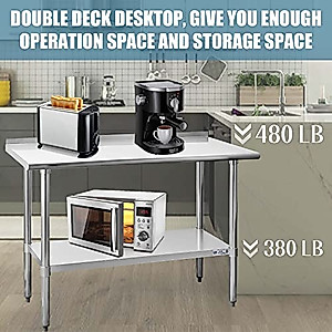 Hally Stainless Steel Table with Double Overshelf for Prep & Work 24 x 48 Inches, NSF Commercial Heavy Duty Table with Undershelf and Backsplash for Restaurant, Home and Hotel