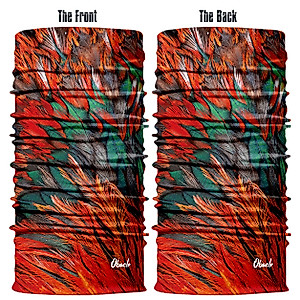 Obacle Seamless Bandana for Rave Face Mask Dust Wind UV Sun Protection Neck Gaiter Tube Mask for Women Men Festival Party Motorcycle Riding Fishing Hunting (Feather Red Green)