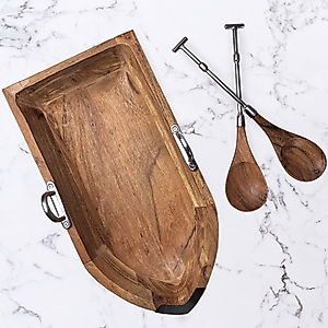 GUTE Rowboat Serving Bowl with a Pair of Wood Serving Utensils, Boat Salad Bowl approx. 16" L x 6" W x 5" H 50 fl. oz. Capacity (Wood with Oars)