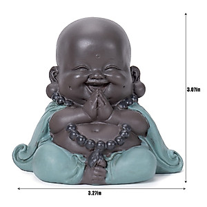 WGFKVAS Buddha Statue, Laughing Ceramic Buda Statue Little Monk Figurine Cute Baby Buddha for Home Office Car Decors Gift Crafts and Arts (Green)