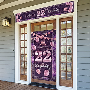 PAKBOOM Happy 11th Birthday Door Cover Porch Banner Sign Set - 11 Years Old Birthday Decoraions Party Supplies for Girls - Purple Pink