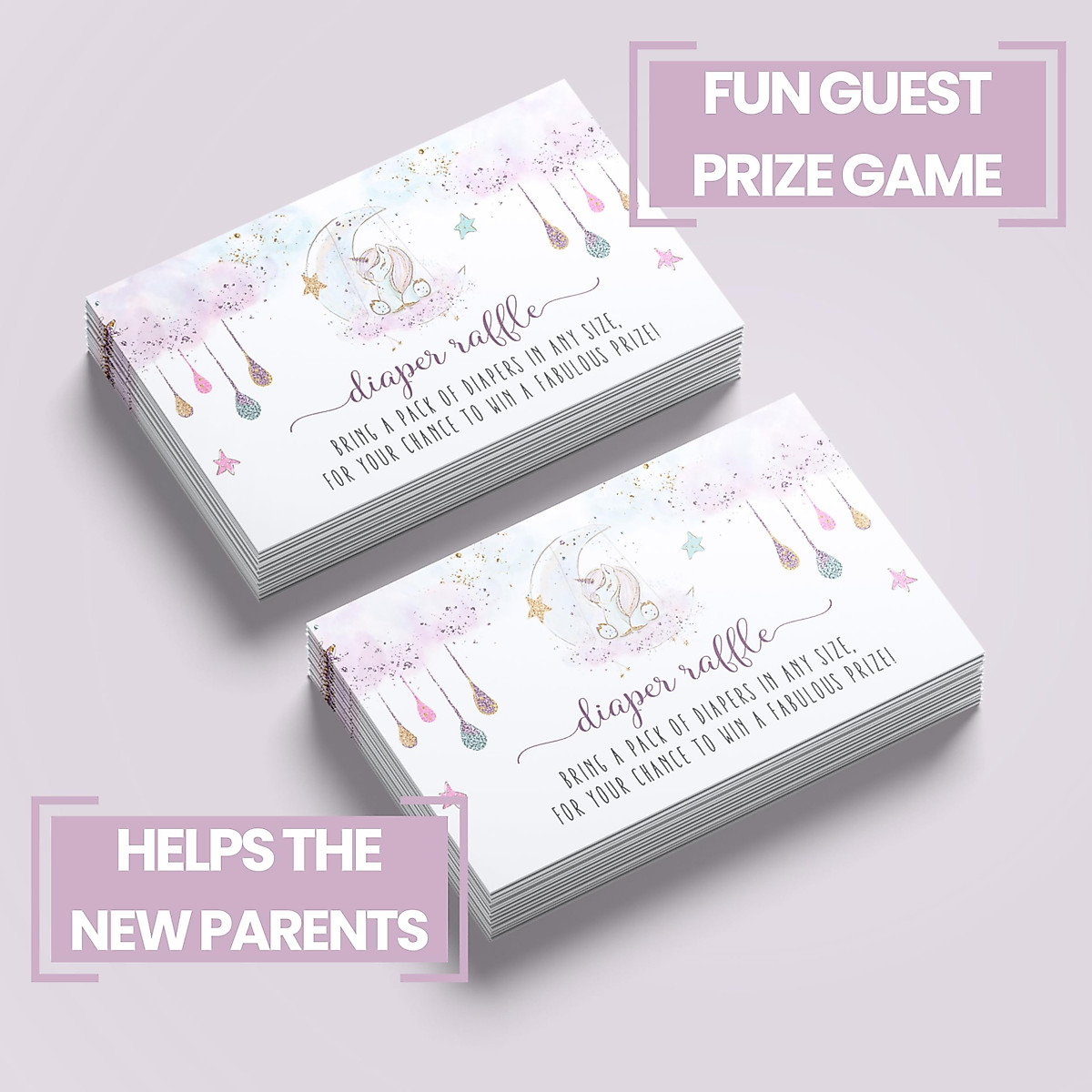 Unicorn Diaper Raffle Tickets, Girls Baby Shower Games for Prizes, Baby Shower Diaper Raffle Invitation Insert Cards, 25 Pack