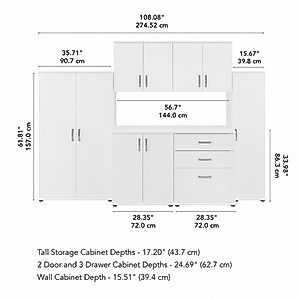 Bush Business Furniture Universal 6 Piece Modular Storage Set with Floor and Wall Cabinets, White