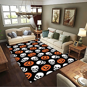 PDENZG Halloween Skull Rug, 3x4ft,Washable Halloween Rugs,Gothic Rugs for Living Room, Indoor Gothic Decor Halloween Floor Mat，Funny Pumpkin Rug, for Living Dining Room Bedroom Dining Room 。