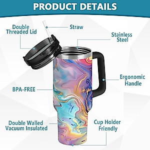 FRCSDIY Colored Marble Insulated Tumbler with Handle and Straw Lid,30oz Leakproof Stainless Steel Cup BPA-Free Water Bottle