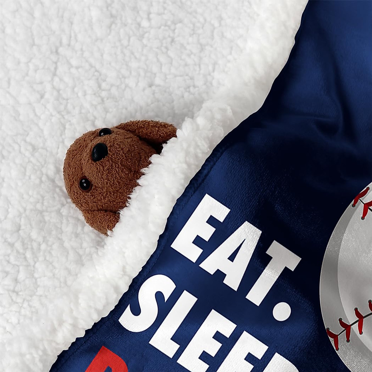 HommomH Sports Sherpa Blanket 60"x 80" Eat Sleep Baseball Navy Blue Blankets Super Soft Fuzzy Thick Warm Fleece Throw for Man Bed Couch