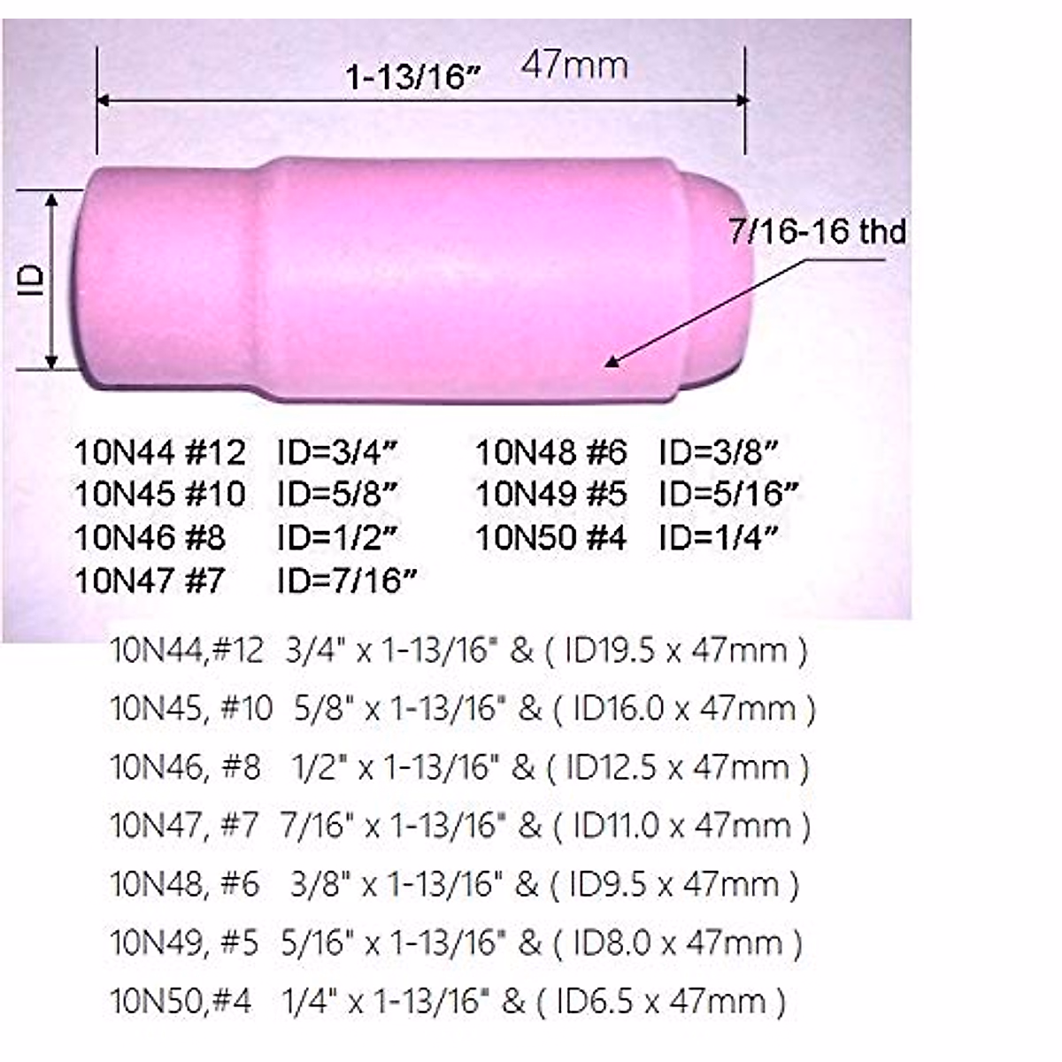 RIVERWELD TIG Alumina Nozzles Ceramic Shield Cup #8 10N46 1/2" Orifice & D12.5 x 47mm Fit DB PTA SR WP 17 18 26 TIG Welding Torch 10pk