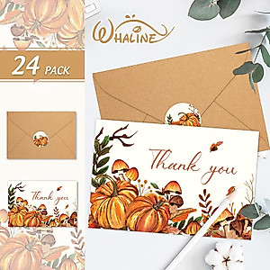 Whaline 24 Pack Fall Thank You Cards Autumn Mushroom Pumpkin Leaves Greeting Cards with Envelopes Stickers Vintage Blank Note Cards for Thanksgiving Harvest, 4 x 6 Inch