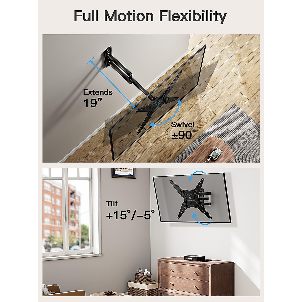 PERLESMITH Full Motion TV Wall Mount for 26-55 Inch TVs with Articulating Arms Swivels Tilt Extension - Wall Mount TV Brackets VESA 400x400 Fits LED LCD OLED 4K TVs Up to 70 lbs