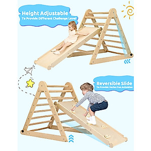 YOLEO Pikler Triangle Set, FSC-Comply 7 in 1 Large Pikler Triangle Climbing Set with Various Combinations, Wooden Montessori Climbing Toys for Toddlers 1-3 Inside, Toddler Playground Indoor Jungle Gym