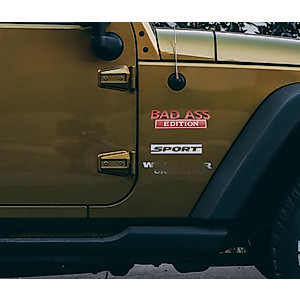 2 PCS Bad Ass Edition Emblem,Bad Ass Car Funny Decal 3D Raised Letters Bumper Interesting Metal Sticker,for Universal Vehicle,Truck,RV,SUV,car Door,Fender Decoration,Trunk,Motorcycle(Red-White)