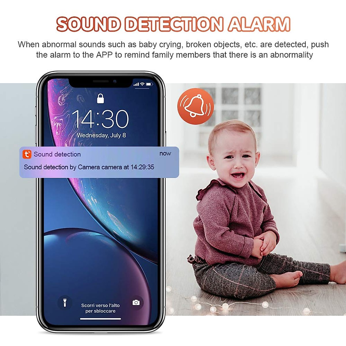 EVERSECU WiFi Baby Monitor Pet Camera Support Temperature Detecting, Sound Detecting and 6 lullabies, 2 Way Audio, Night Vision, Tuya Smartphone app for remoteview