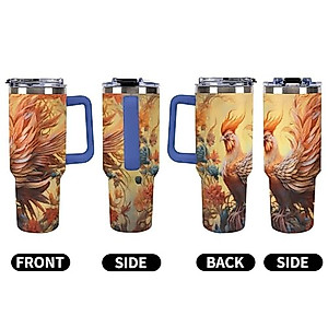 Phoenixs Chicken 40 Oz Car Cup Stainless Steel Travel Mug Leak-Proof Insulated Tumbler with Handle Deep Blue-style