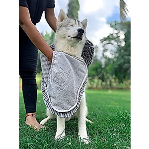 Tuff Pupper Quick Dry Towel for Dogs | Ultra Absorbent Microfiber Shammy | Extra Large 35x15 Size for All Breeds | Comfortable Hand Pockets | Indoor Outdoor Use | Durable Material | Machine Washable
