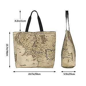 Middle Earth Map Tote Bag For Women,Womens Tote Bags,Waterproof Tote Purse for Teacher,Gym,Work,School with interior Pocket