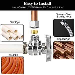4 Pack Stop Valves, 1/4 Turn Angle Stop Valves, 3/8" OD Compression × 1/2" PEX Chrome Plated Brass for Faucet, Toilet Valves (4×Angle)