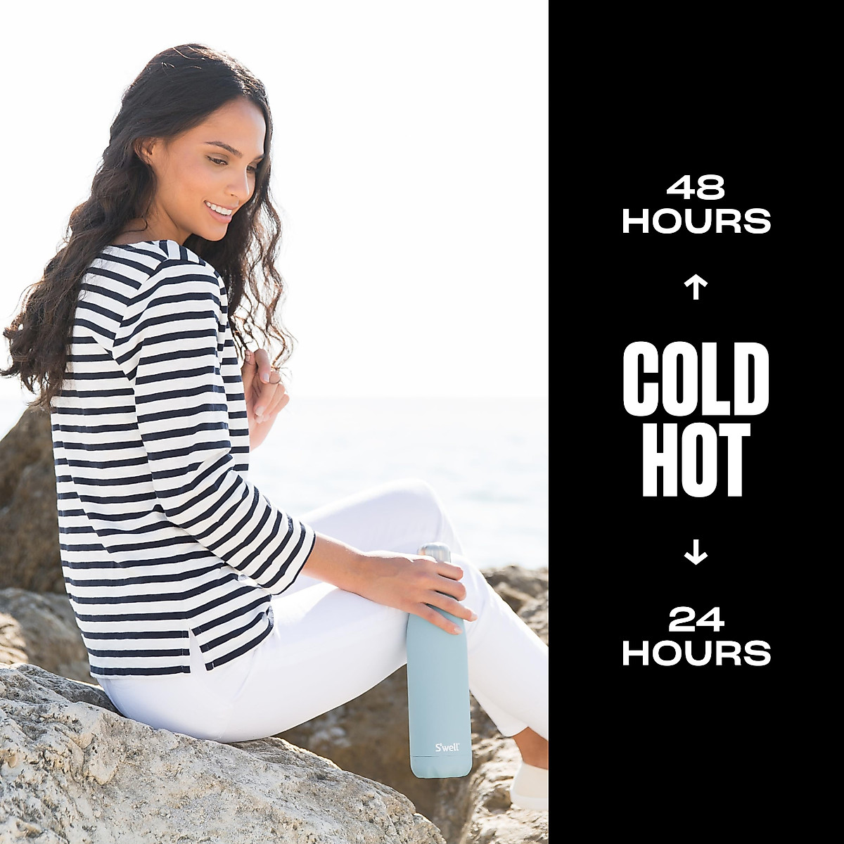 S'well Stainless Steel Water Bottle, 25oz, Aquamarine, Triple Layered Vacuum Insulated Containers Keeps Drinks Cold for 48 Hours and Hot for 24, BPA Free, Perfect for On the Go