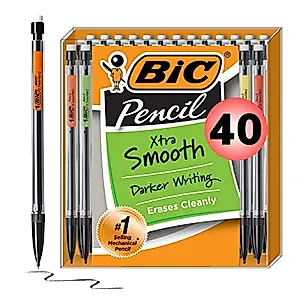 BIC Xtra-Smooth Mechanical Pencils With Erasers, Medium Point (0.7mm), Bulk Mechanical Pencils for School or Office Supplies, 40 Count (Pack of 1)