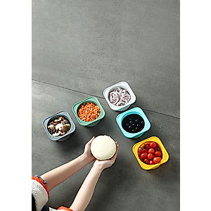 KEVJES Stackable Silicone Artisan Pizza Dough Proofing Proving Containers with Lids-3 pack-500ml portion (1Space Gray+1Green+1Yellow)