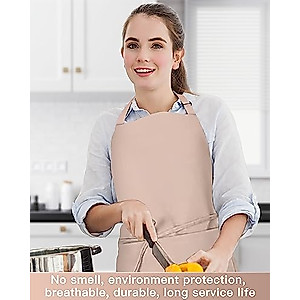 Hugitout Chef Apron Unisex with Adjustable Straps and Two Pockets For Work Uniform, Bib Apron Waterproof, oil-proof Stain Resistant, No Wash(Khaki)