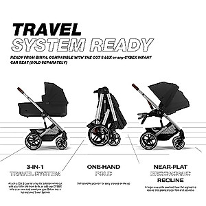 Cybex Balios S Lux Toddler and Baby Stroller with Reversible Seat, Unique One-Pull Harness, and Multiple Recline - Travel System Ready, with One Hand Fold, Silver Frame/Moon Black Seat