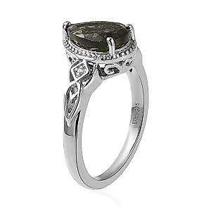 Shop LC Ct 1.5 Moldavite Engagement Ring for Women 925 Sterling Silver Platinum Plated Zircon Wedding Gifts for Women Size 8 Engagement Anniversary Wedding Promise Birthday Gifts