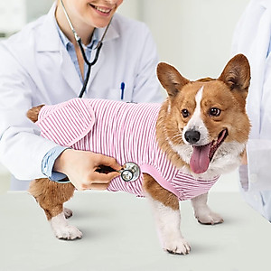 EMUST Dog Recovery Suit, After Surgery Wear for Dogs Male Female, Pet E-Collars Alternative Bandages, Professional Dog Onesie for Surgery for Abdominal Wounds, Weaning&Skin Diseases,Pink Strip/XS