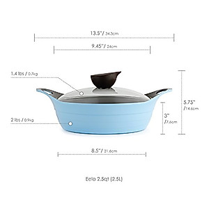 Neoflam Eela Low stockpot Light Blue, 2.5 QT Glass Lid