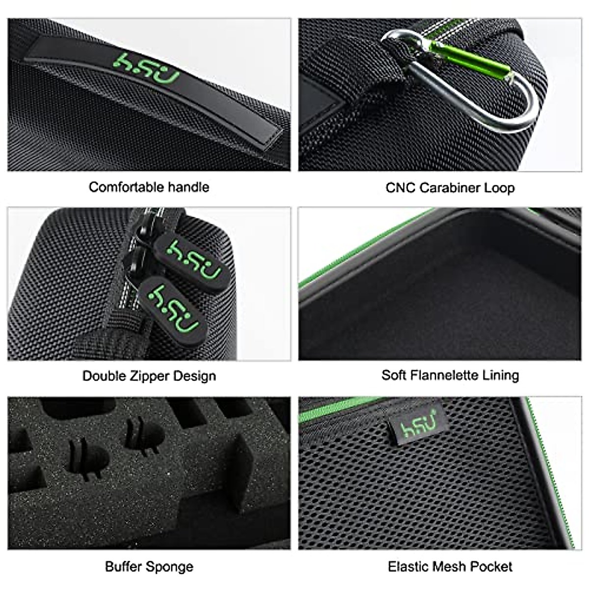 HSU Large Carrying Case for GoPro Hero 10 Hero 9 Hero 8 and Accessories, DJI Osmo Action,AKASO,Campark,YI Action Camera and More (Upgrade Sponge Precut Slots) (Green)