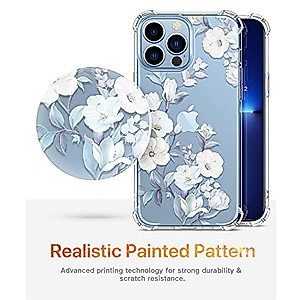 GVIEWIN for iPhone 13 Pro Max Case with Screen Protector + Camera Lens Protector, Soft Shockproof Clear Floral Phone Protective Case Cover for Women Girls, Flower Pattern Design (Hibiscus)