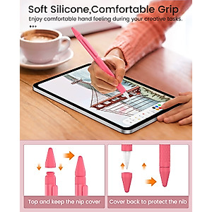 MoKo Silicone Pencil Sleeve for Apple Pencil 1st Generation, Lightweight Apple Pencil Silicone Cover Anti-Slip Grip iPad Pencil Holder with Clip, 3 Nips, Watermelon Red