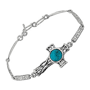 Silpada 'Cross To Wear' Pressed Turquoise Bracelet in Sterling Silver, 7.25"