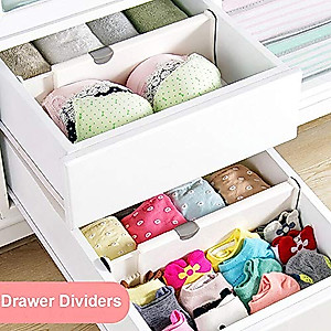Xavnia Drawer Divider Organizers 6 Pack, Adjustable Separators High Expandable from 11-17 Inches for Bedroom, Closet, Baby Drawer, Office Desk, Kitchen Storage