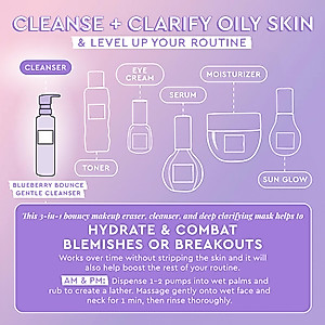 Glow Recipe Blueberry Bounce Exfoliating Face Wash - Foaming Facial Cleanser, Makeup Remover & Clarifying Mask - Hydrating Hyaluronic Acid & Gentle AHA for Sensitive Skin - Korean Skincare, 160ml