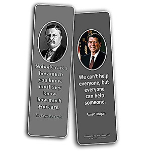 Creanoso President Quotes Bookmarks (12-Pack) – Premium Designs Bulk Assorted Bookmarker Cards Pack – Awesome History School Lesson Learning Collection Set – Presidential Sayings Page Marker