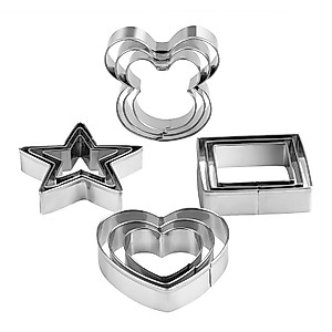 42Pcs Mini Cookie Cutters Set - Mickey Mouse Square Heart Star Flower Round Hexagon Oval Diamond Shapes Cookie Cutters, Polymer Clay Cutters for Kids (12PCS+30PCS Cookie Cutters）