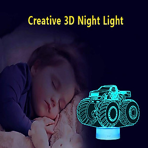 Night Lights for Kids Monster Truck 3D Night Light Bedside Lamp 7 Colors Changing with Remote Control and Timing Function Best Birthday Gifts for Boys Girls Kids Baby