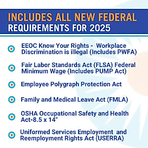 2023 California State & Federal Labor Law Poster - OSHA Workplace Compliant & Required - Current with Mandatory Updates for 2023 - UV Laminated & Waterproof - 25" x 39" (English)