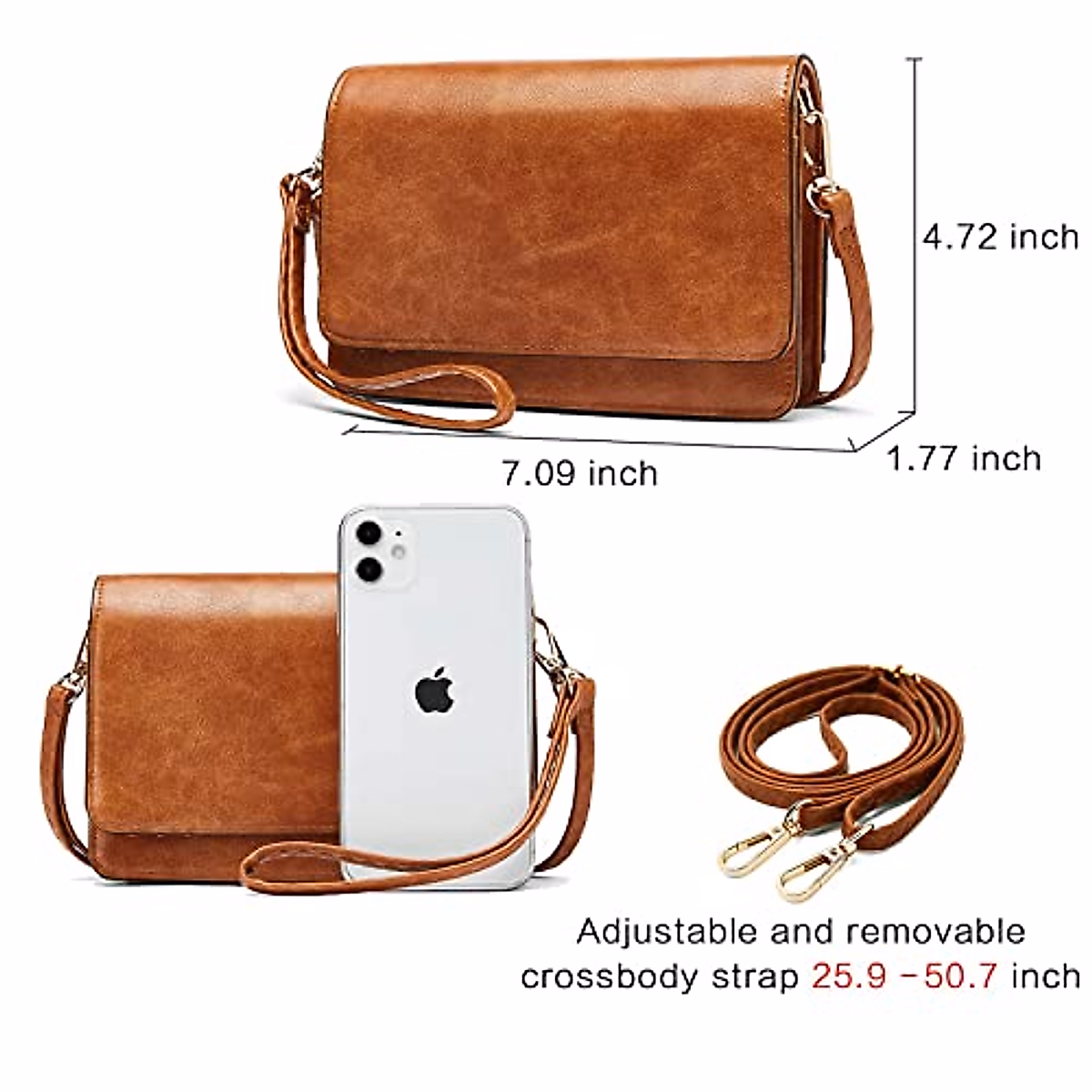 Telena Crossbody Bags for Women Small Cell Phone Shoulder Bag Wristlet Wallet Clutch Purse Oil Wax Brown