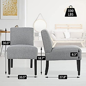 Armless Accent Chair Set of 2, Modern Living Room Chairs with Thick Cushion & Solid Wood Legs, Fabric Comfy Bedroom Slipper Accent Corner Side Chair Living Room Furniture, Grey