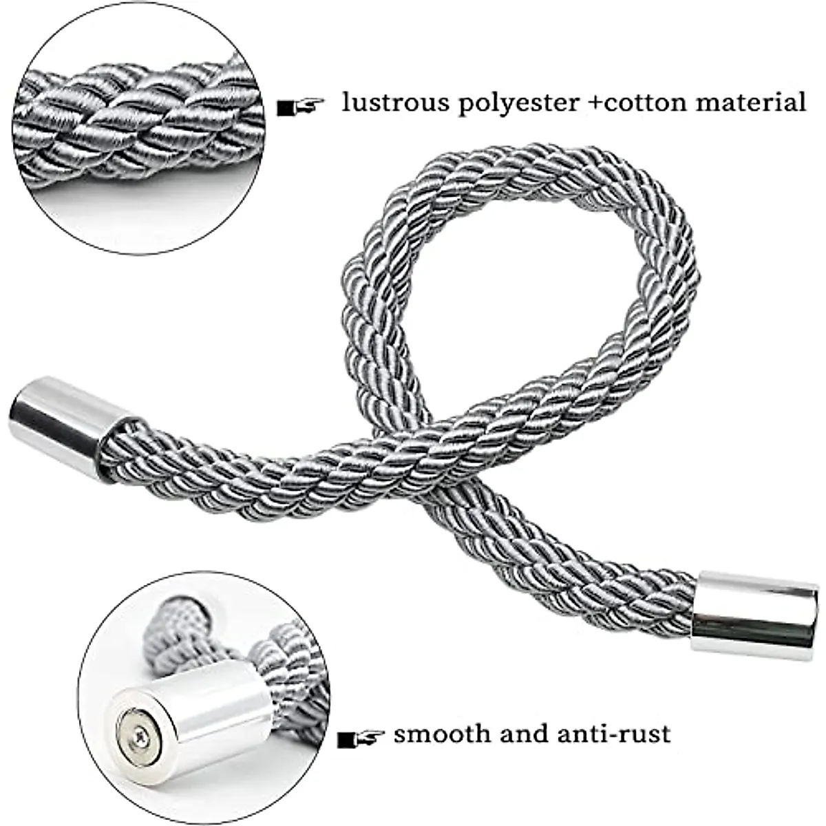 4 Pack Magnetic Curtain Tiebacks Convenient Drape Tie Backs Weave Holder for Window Draperies Hold Curtains Drape Ties Backs 16 inch Holdback (Sliver Gray)