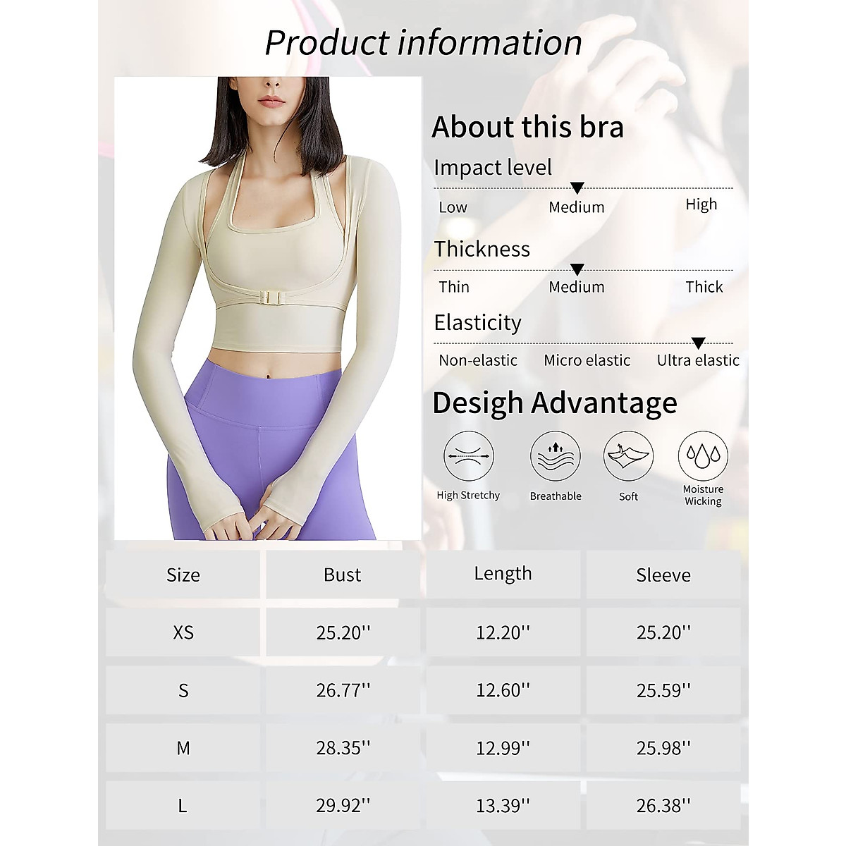 Gihuo Long Sleeve Crop Top Workout Women Athletic Yoga Running Cropped Tops Slim Fit Sport Gym Shirts(Apricot, S)