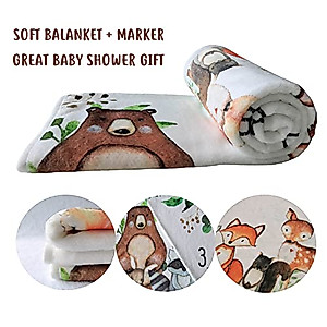 RICEFINE Woodland Baby Monthly Milestone Blanket, Woodland Animals Baby Growth Chart Monthly Blanket, Watch Me Grow Baby Woodland Forest Nursery for New Moms Baby Shower (50"x40")